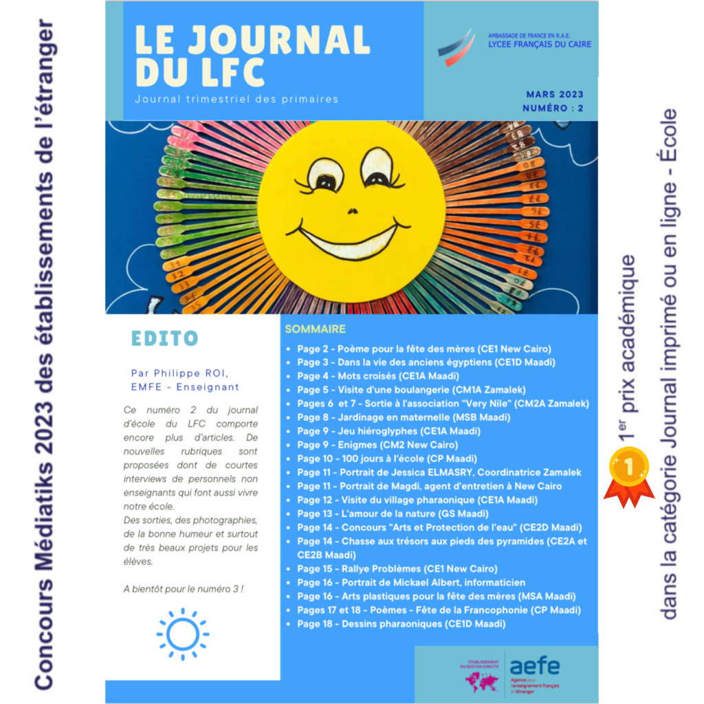 Le Journal du LFC – 1er Prix Mediatiks 2023 - Lycée français du Caire